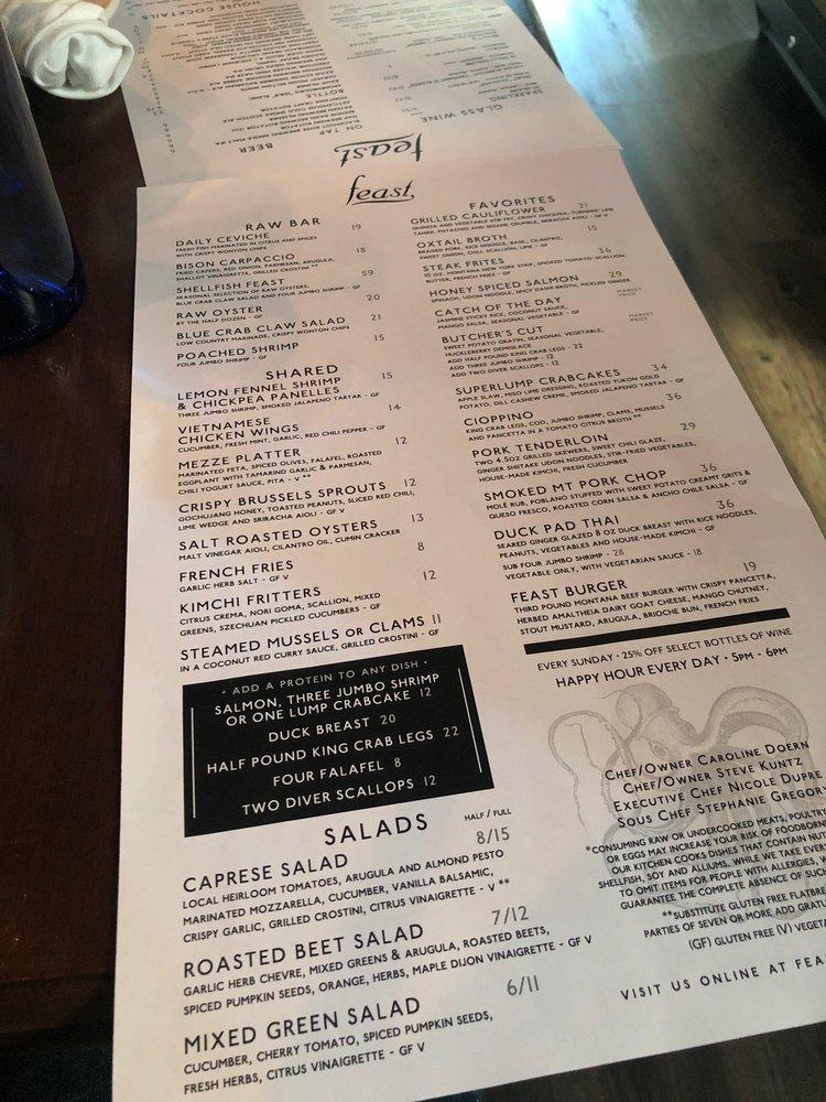 Menu at Feast Raw Bar & Bistro, Bozeman