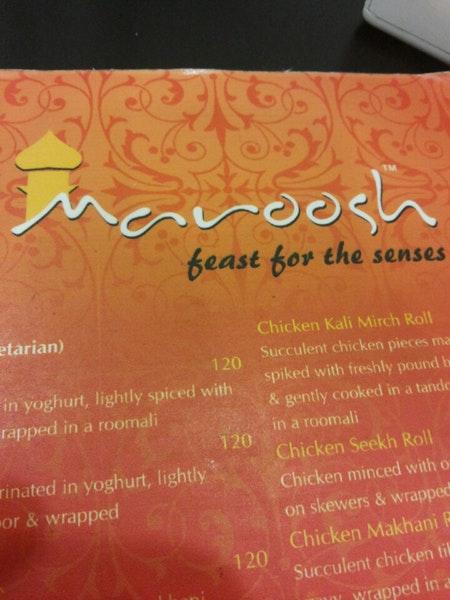 Menu at Maroosh, Mumbai, A Wing - 2 Gagangiri Society Premises Off ...
