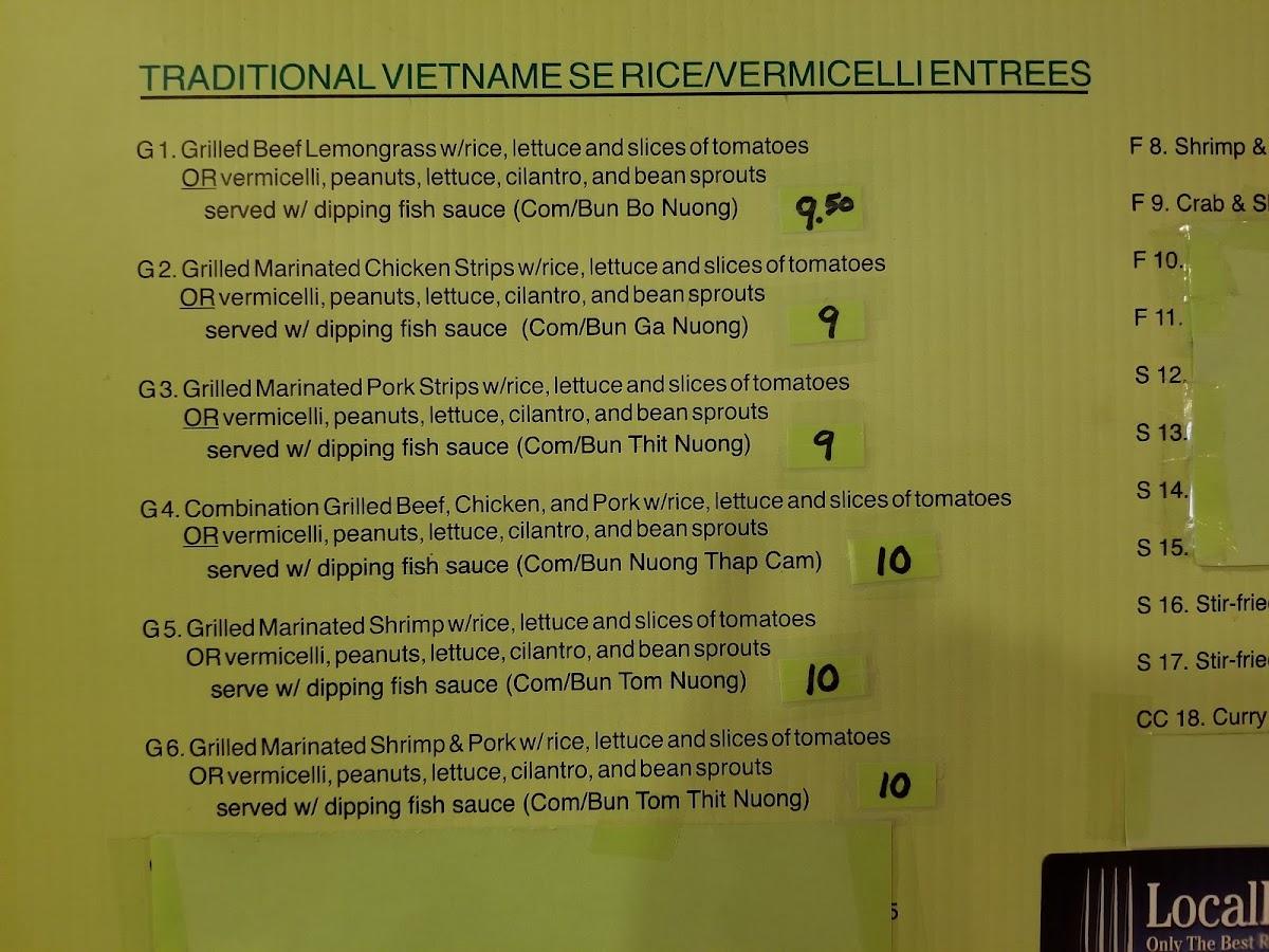 Menu at Mekong Delta Café restaurant, Baltimore