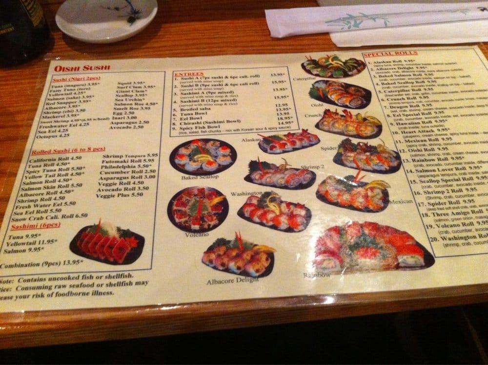 Menu at Oishi Sushi restaurant, Vancouver