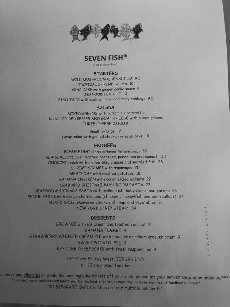 Menu at Seven Fish restaurant, Key West