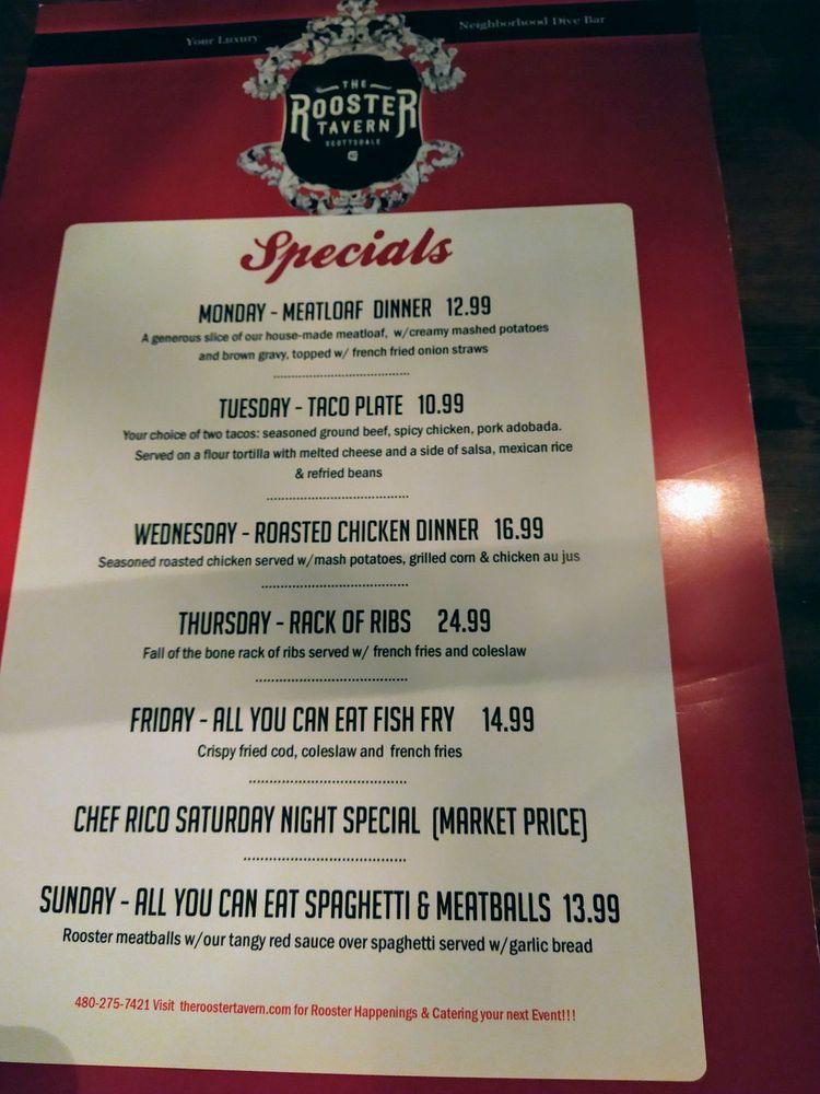 Menu at The Rooster Tavern pub & bar, Scottsdale