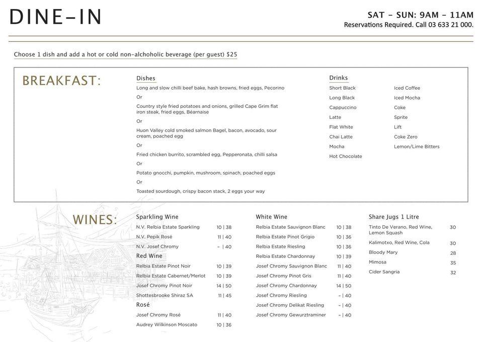 Menu at Alida Restaurant at Penny Royal, Launceston