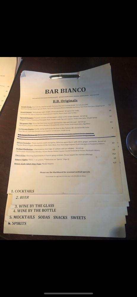 Menu at Bar Bianco, Phoenix, 609 E Adams St