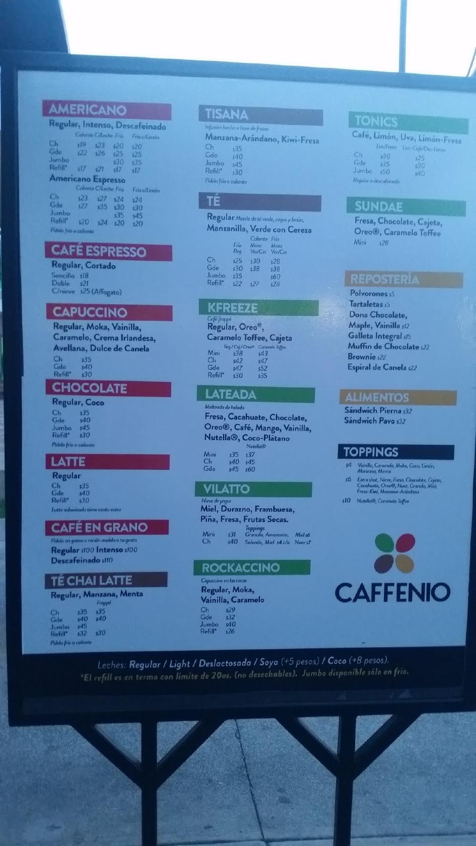 Carta del café CAFFENIO Sánchez Alonso, Culiacán Rosales, Blvd. Enrique ...