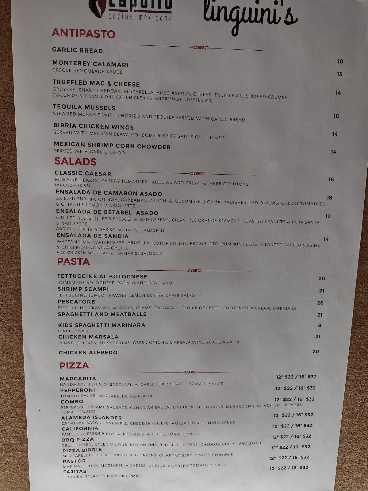 Menu at CAPULLO COCINA MEXICANA ALAMEDA pub & bar, Alameda