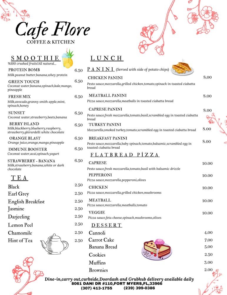 Menu at Cafe Flore, Fort Myers
