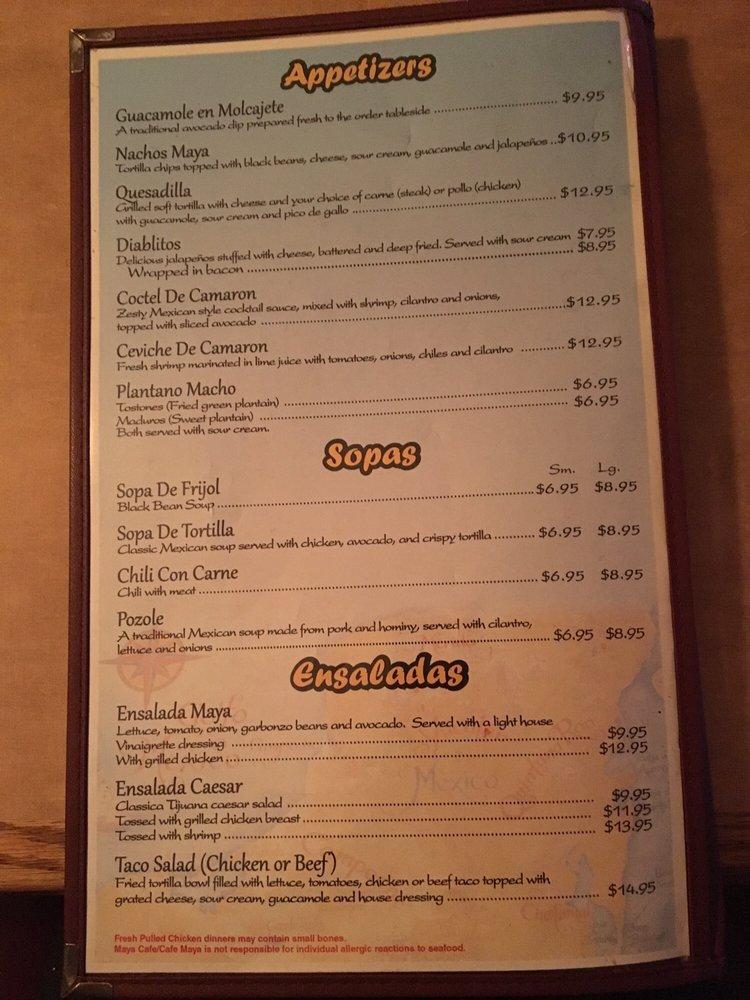 Menu at Cafe Maya, Wappingers Falls, W Main St