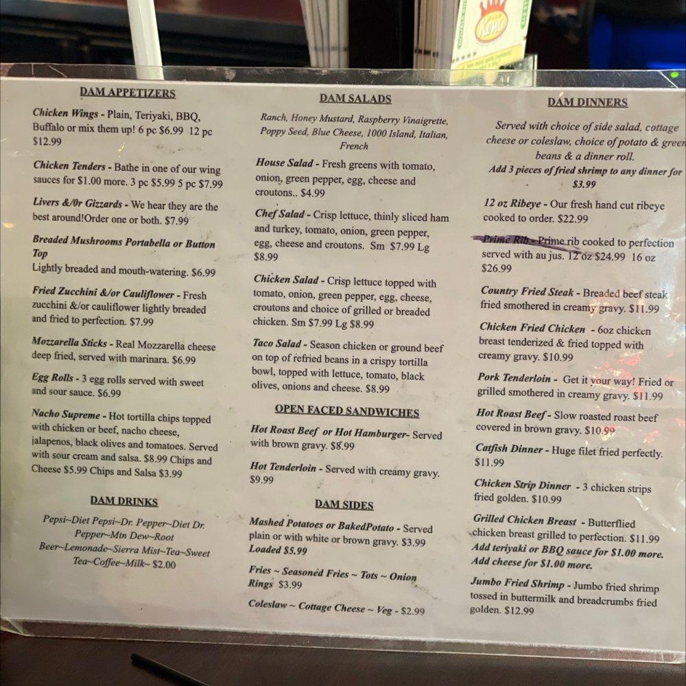 Menu at Dam Restaurant & Lounge, Warsaw, 801 Kennedy Dr
