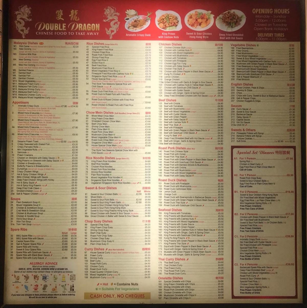 Menu at Double Dragon Take Away fast food, Belvedere, 5 Gilbert Rd