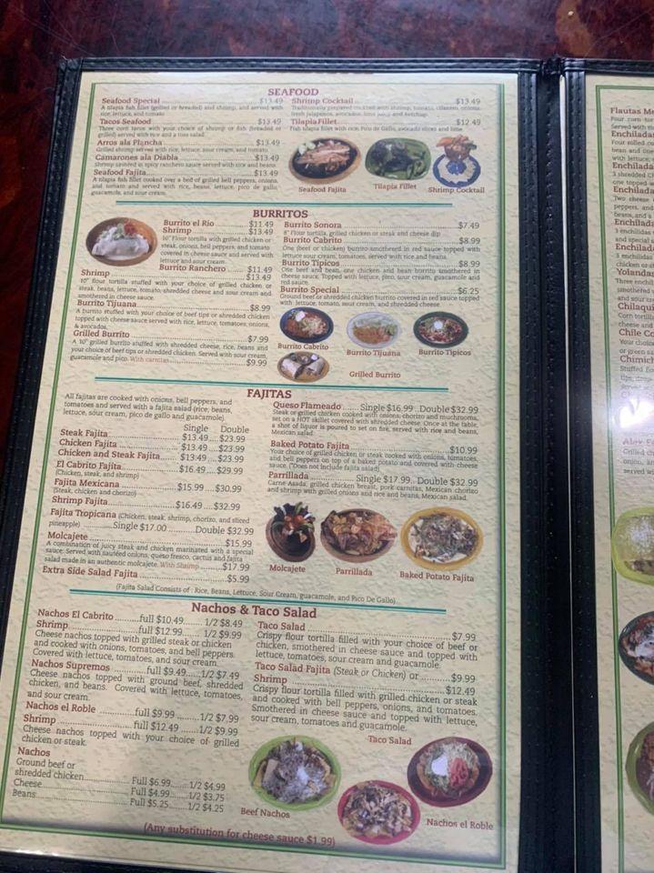 Menu at El Cabrito Mexican Restaurant, Dexter