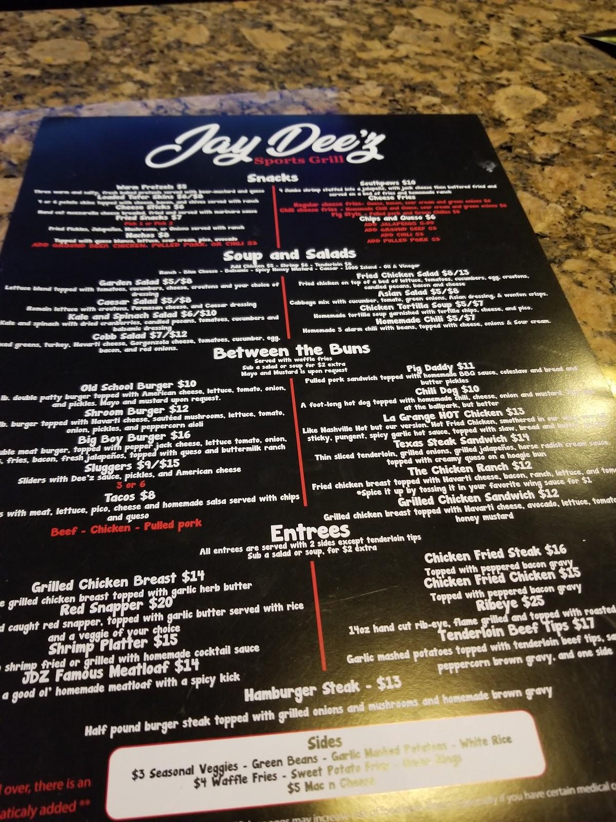 Menu at Jay Dee’z Sports Grill pub & bar, La Grange
