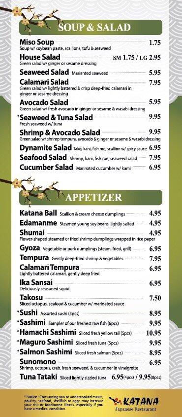 Menu at Katana Sushi restaurant, Midlothian