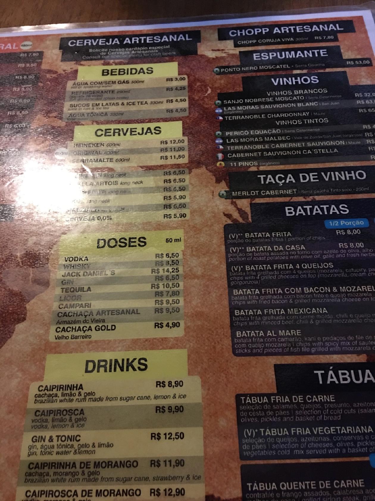 Menu at LONDON CAFÉ BAR, Florianópolis