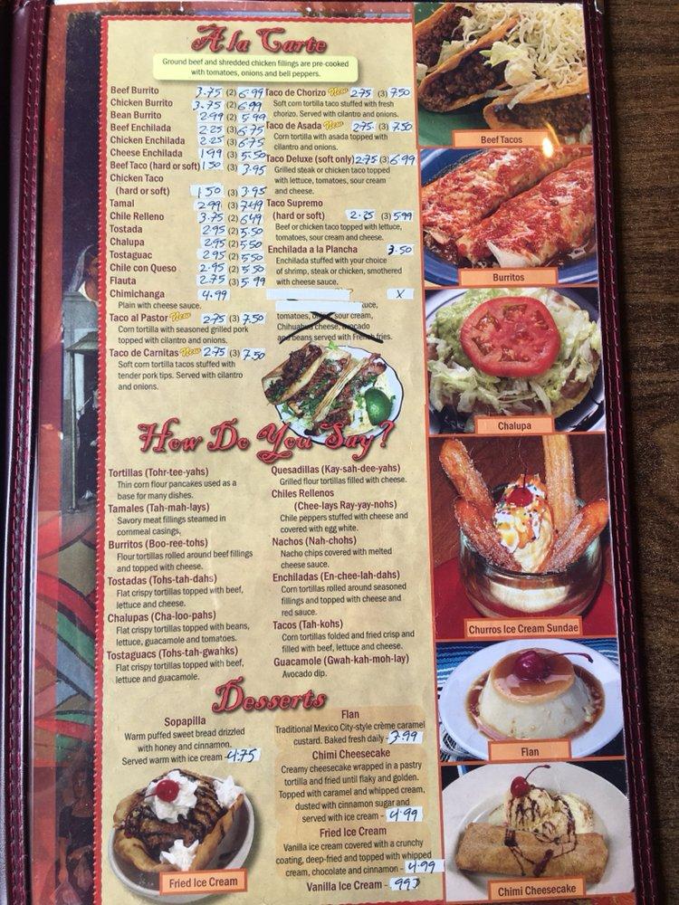 Menu at La Casa Mexicana restaurant, Albion