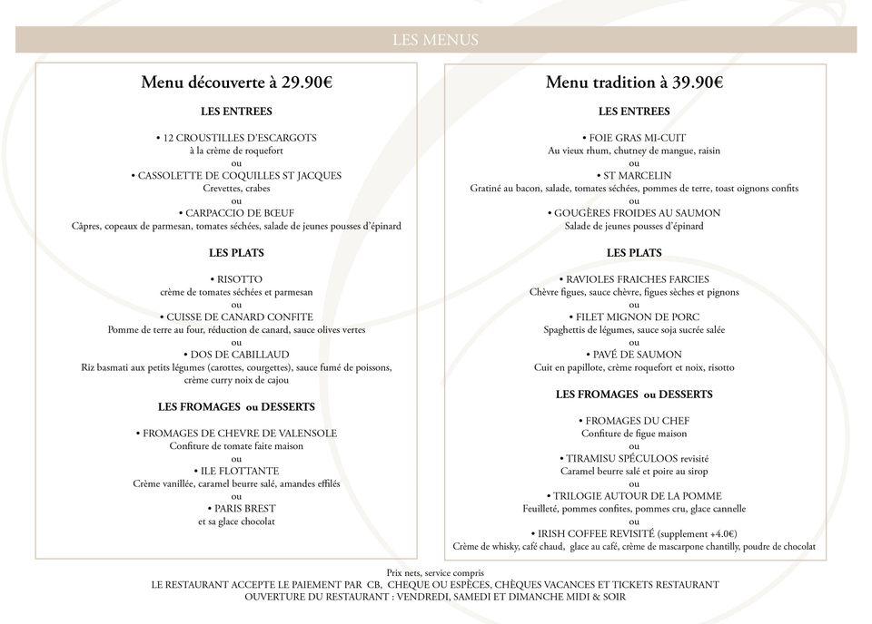 Carta del restaurante Le Jardin del Celina, Valensole