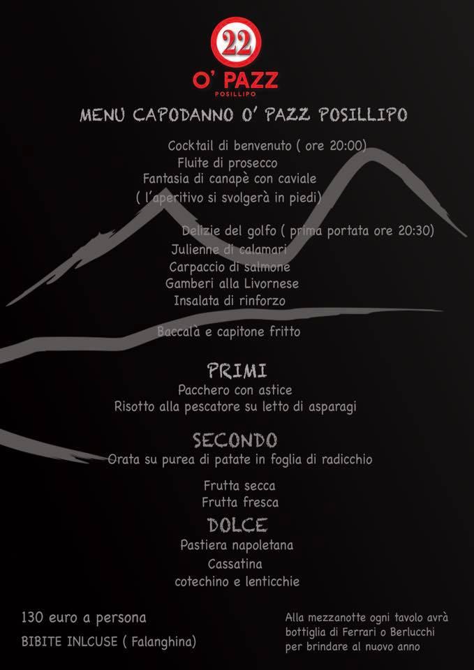 Menu at O’pazz Posillipo restaurant, Naples