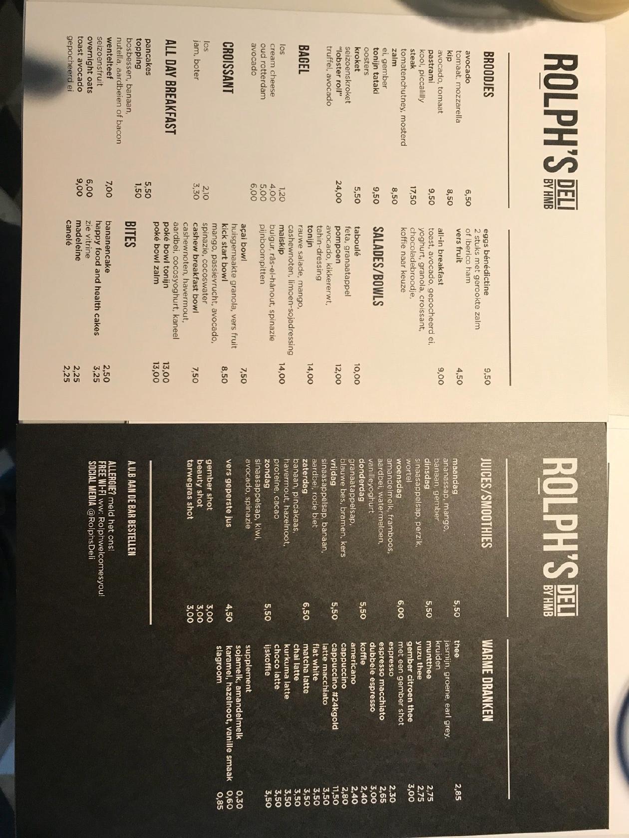Menu at Rolph's Deli, Rotterdam