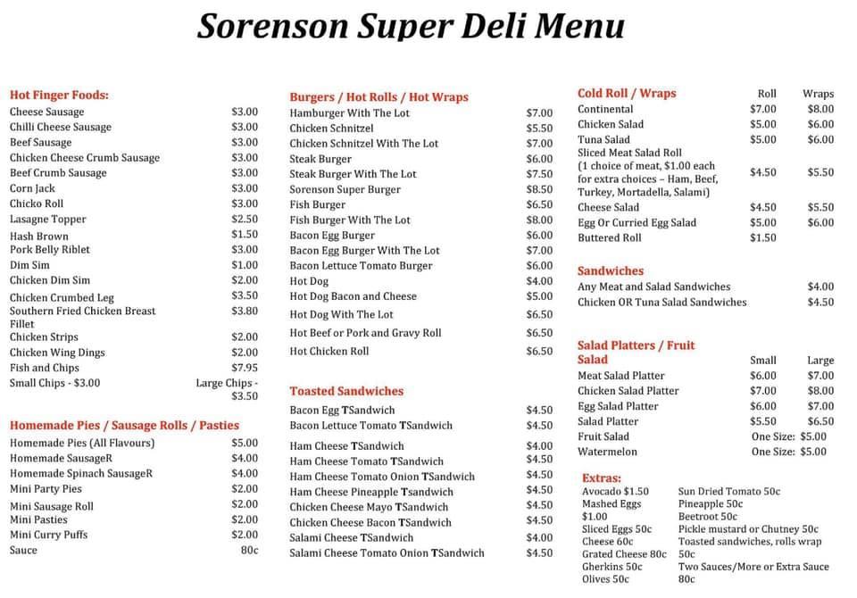 Menu at Sorenson Super Deli, High Wycombe