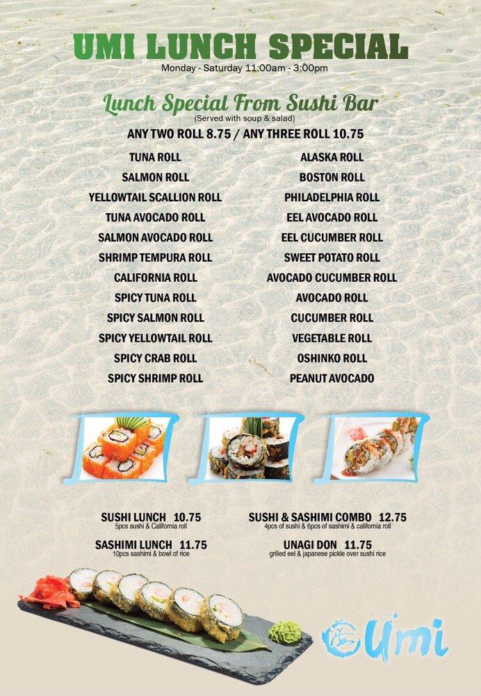 Menu at Umi Sushi restaurant, Middleburg Heights