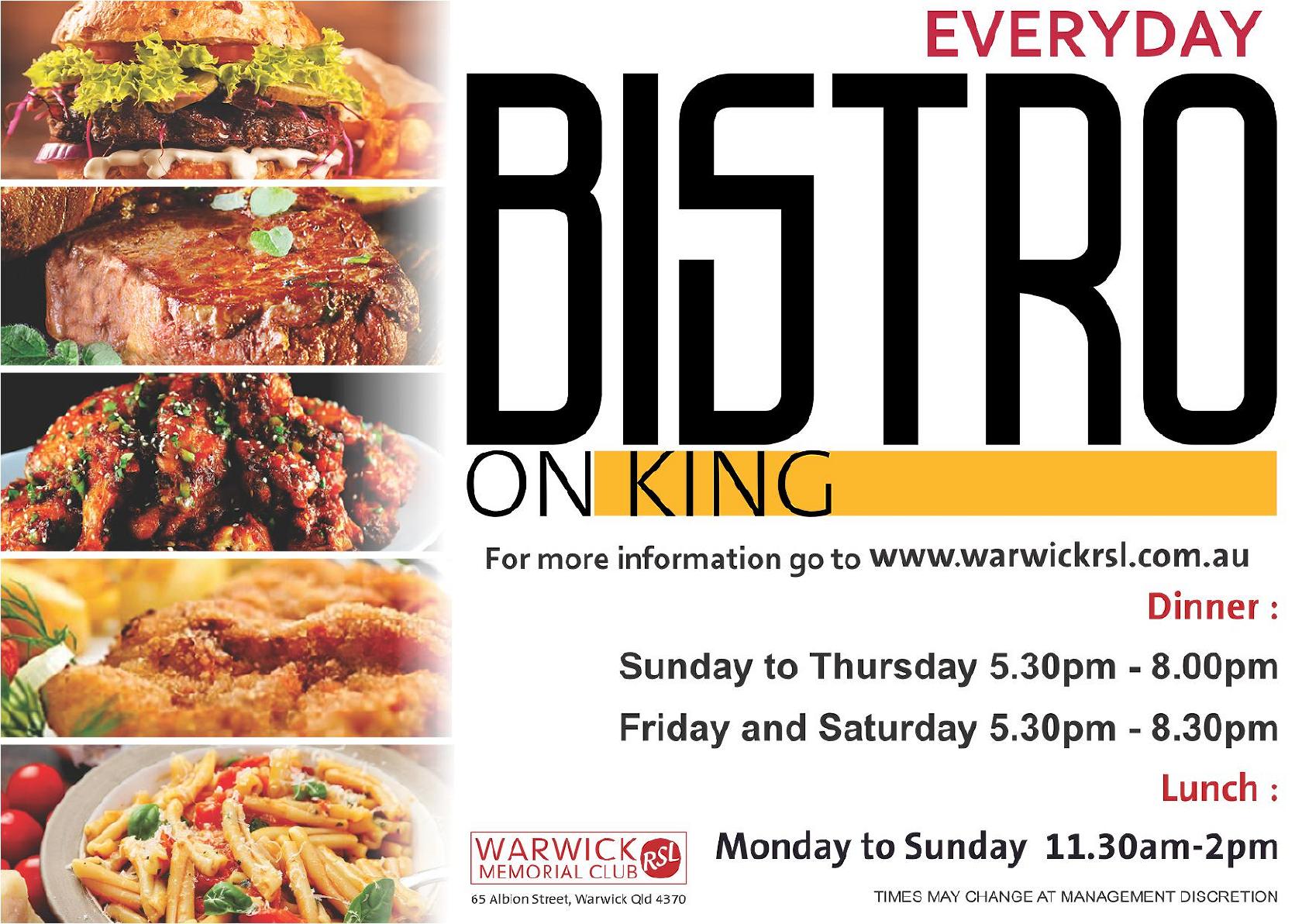 Menu at Club Warwick RSL, Warwick
