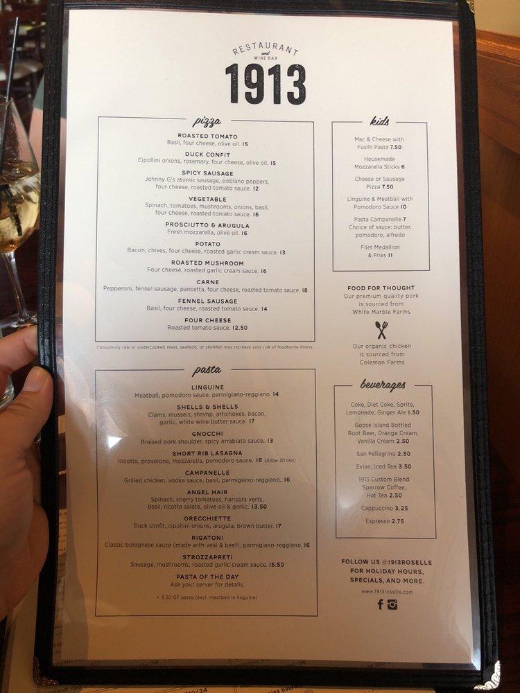 Menu at 1913 Restaurant + Bar, Roselle