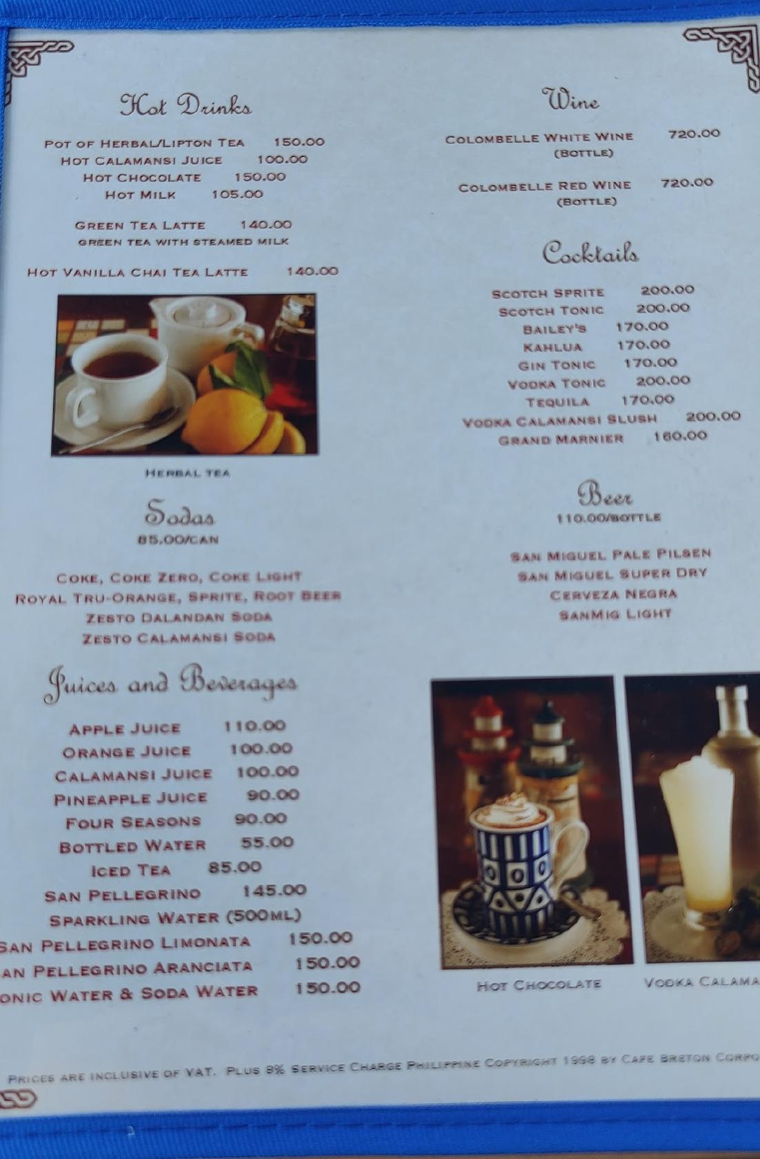 Menu at Café Breton cafe, Muntinlupa