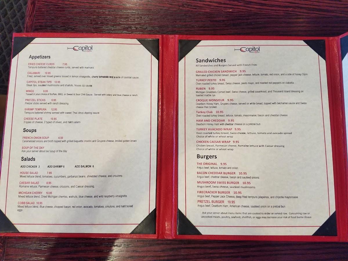 Menu at Capitol Bistro & Bar, Romulus