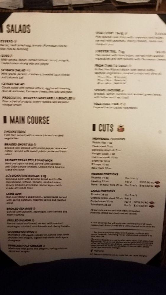 Menu at JC Steakhouse, Cancún, X5H9+92