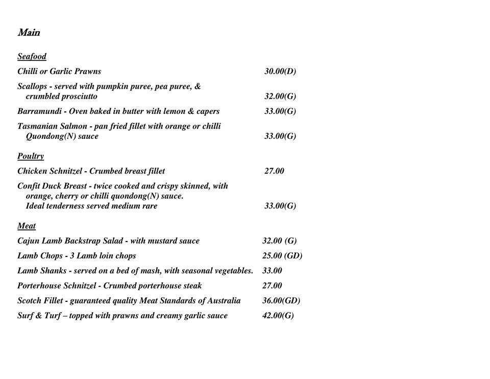 Menu at Junction Hotel restaurant, Broken Hill, 560 Argent St