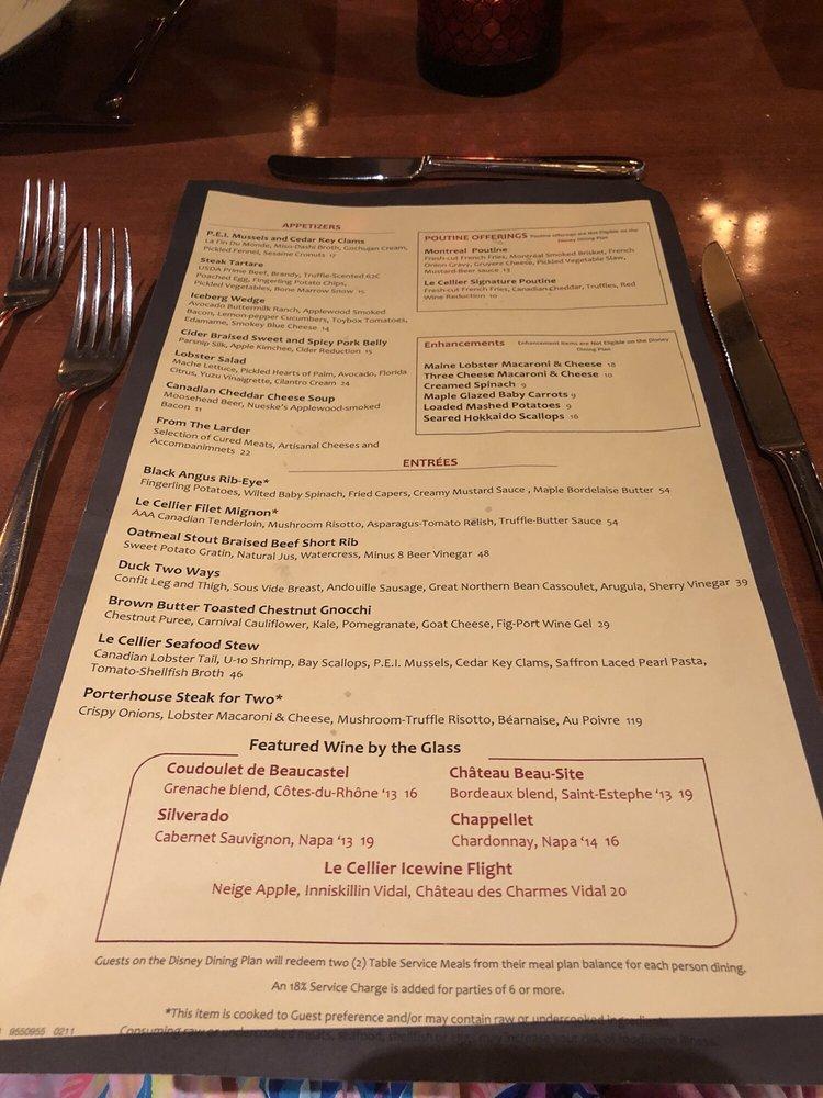 Menu at Le Cellier Steakhouse, Orlando, N Avenue