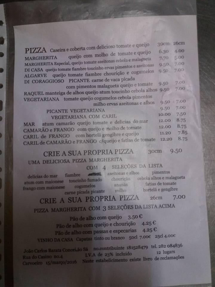 Menu at O Forno do Fraser restaurant, Carvoeiro