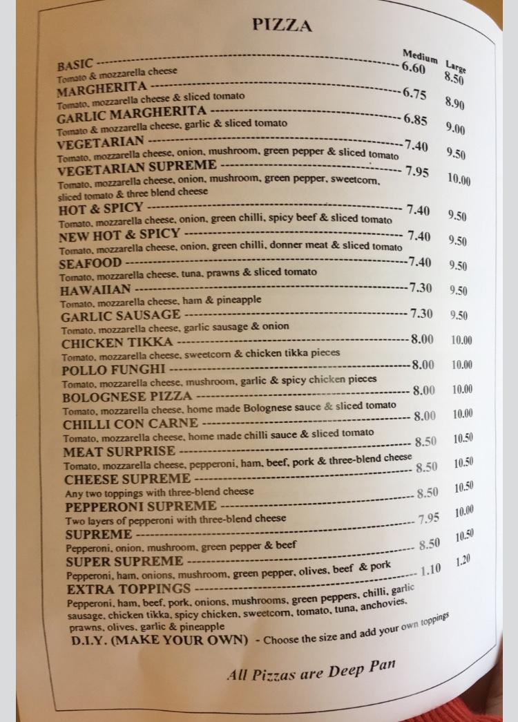 Menu at Pizza Time fast food, Feniton