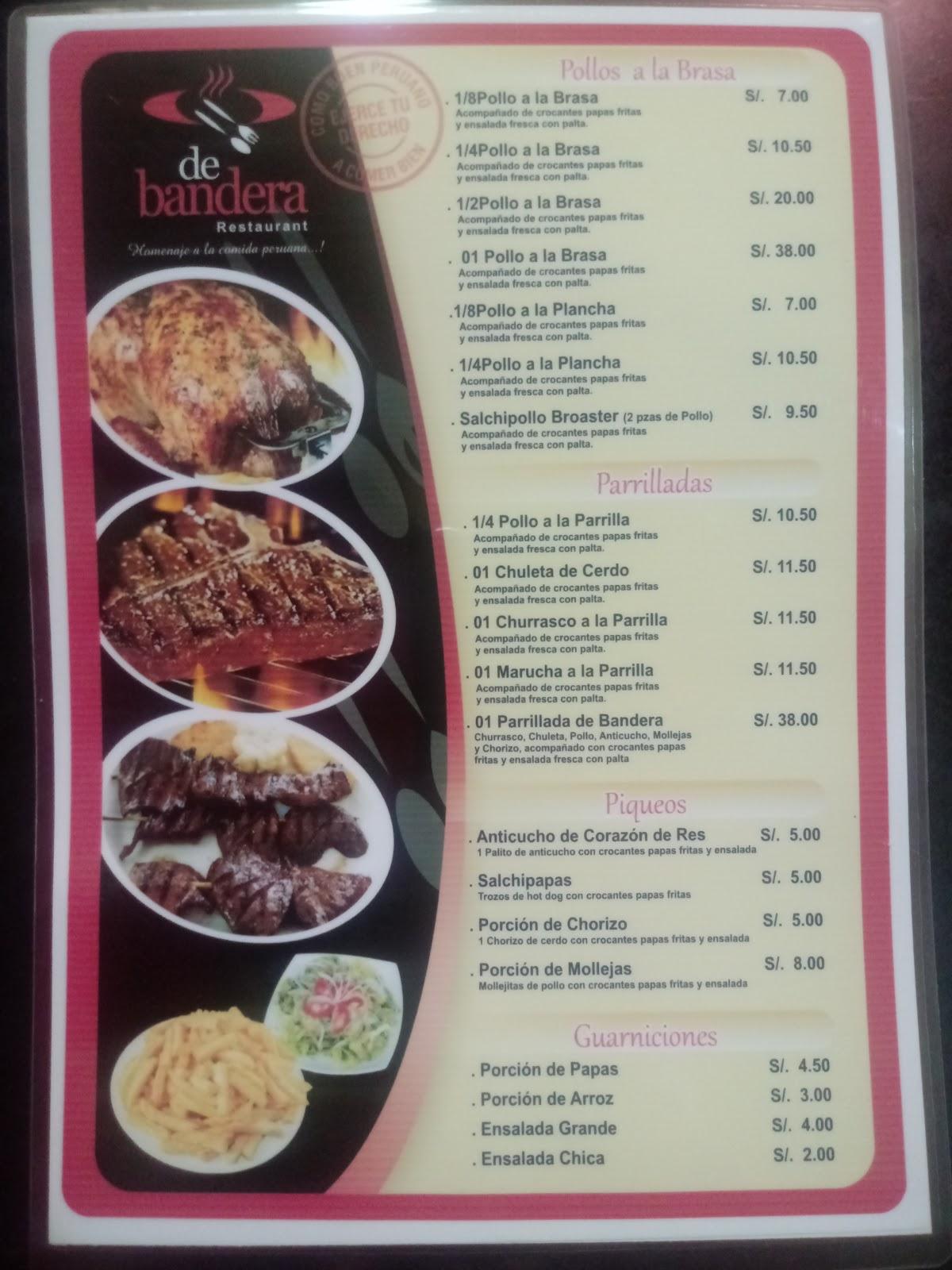 Menu at Restaurante De Bandera, Trujillo, Jirón Orbegoso 888