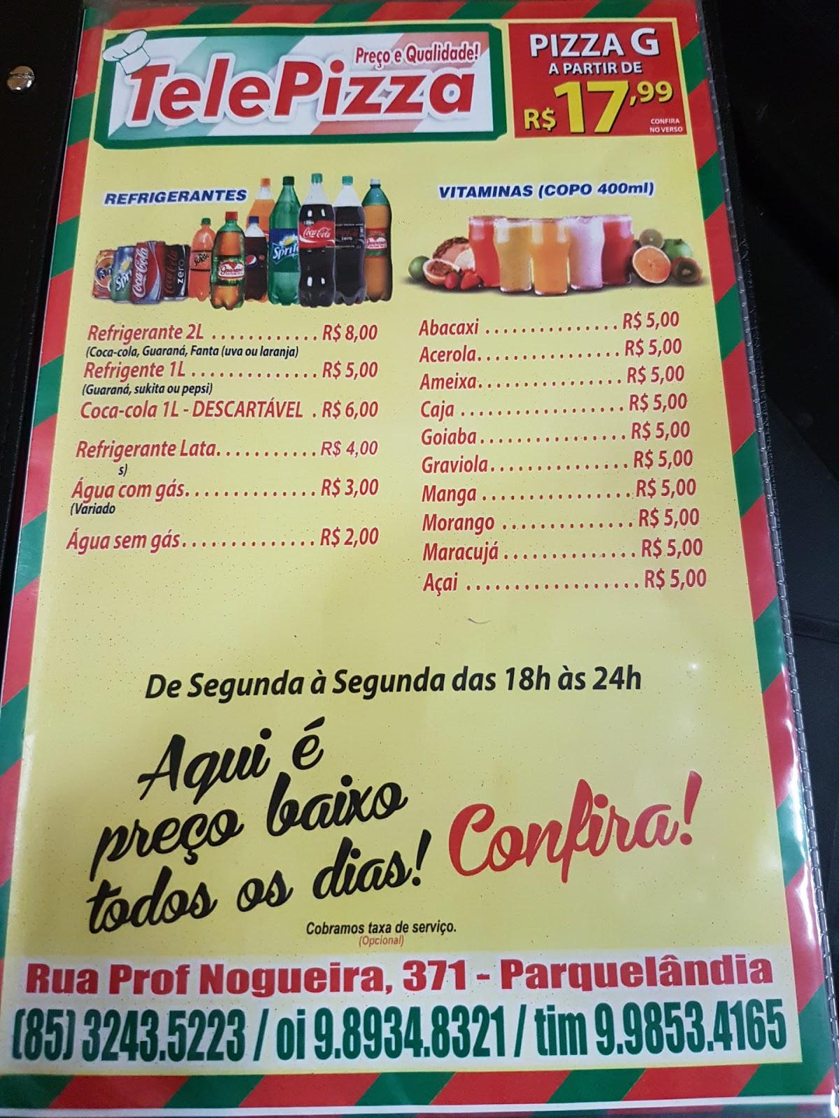 Menu at Telepizza restaurant, Fortaleza, Rua Professor Nogueira