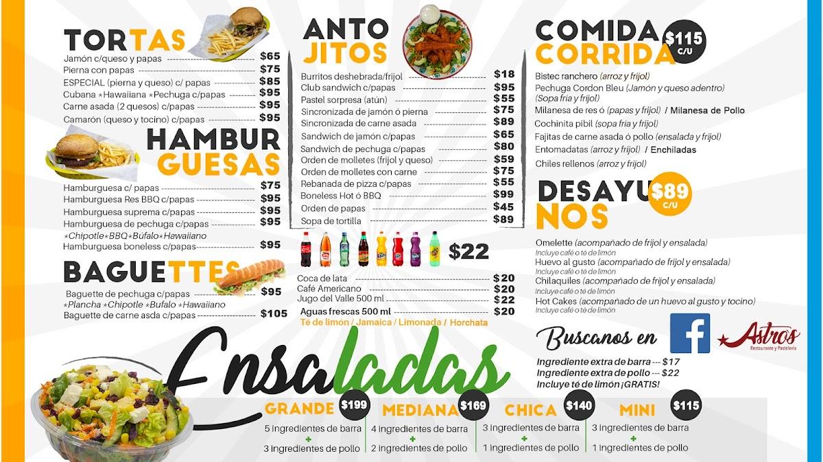 Carta de cafetería ASTROS Pastelerías, Empalme, Niños Héroes # 73 Entre ...