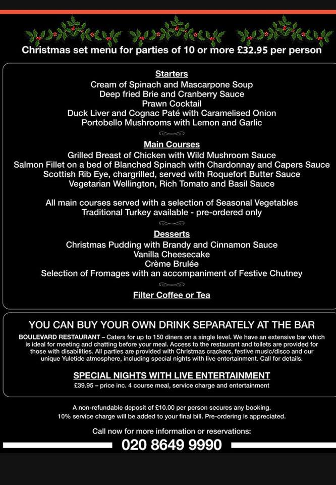 Menu at Boulevard restaurant, South Croydon, 7-8 Selsdon Rd