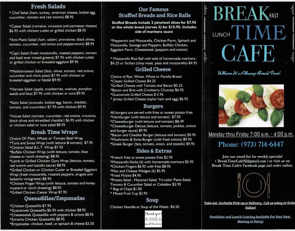 Carta de Break Time Cafe, Fairfield