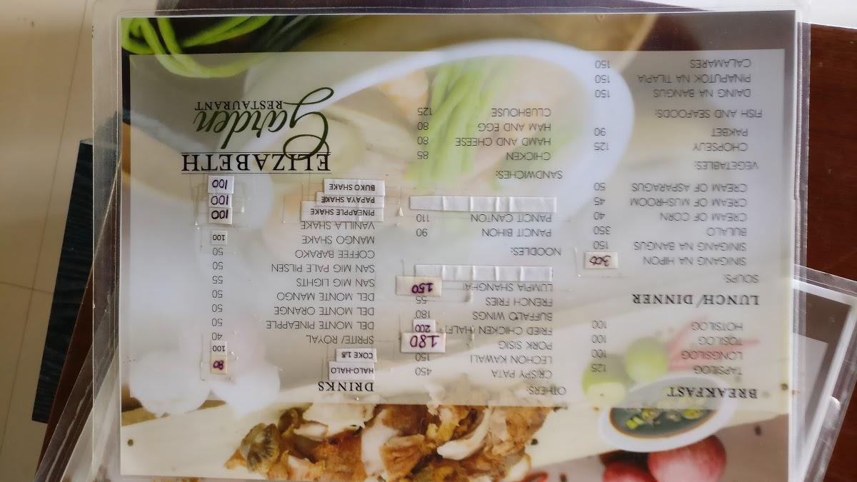 Menu at Elizabeth Garden - Restaurant and Lounge Bar, Ternate