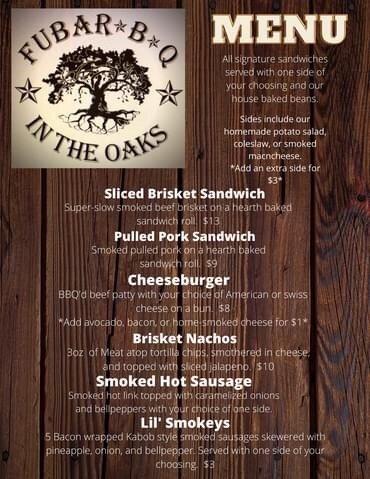 Menu at FuBAR-B-Q, Bodfish