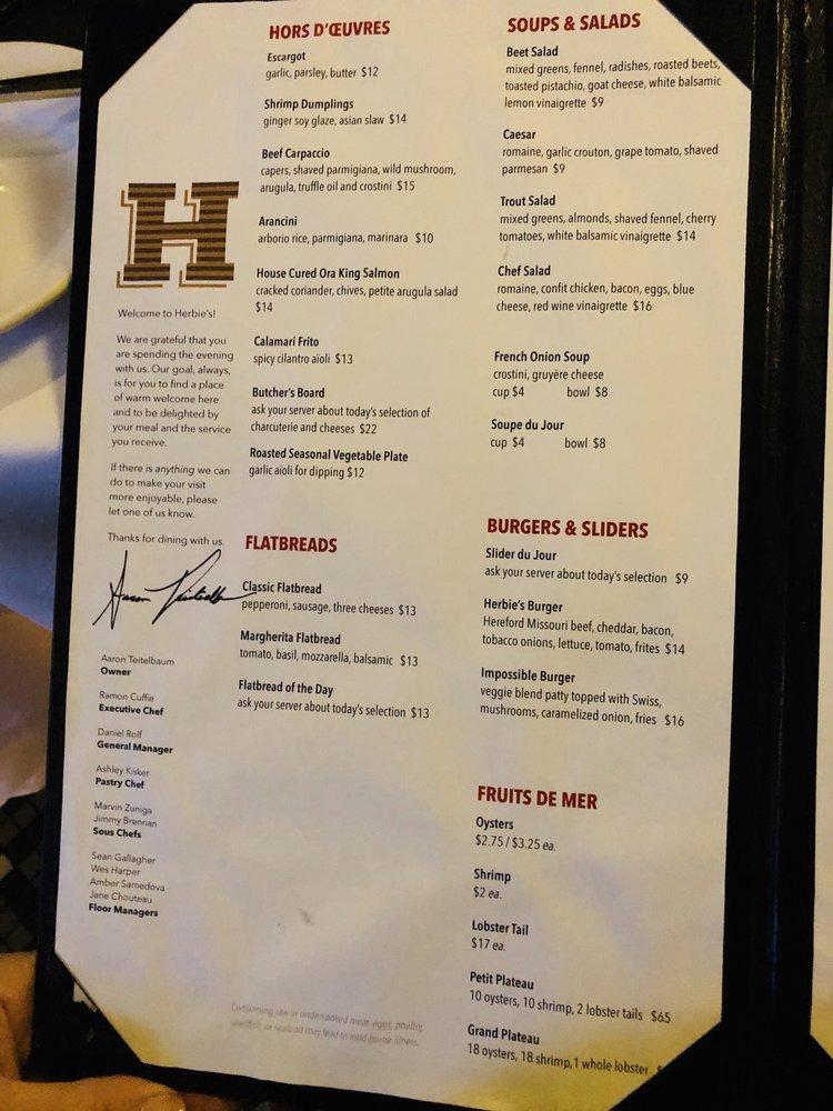 Menu at Herbie's pub & bar, Clayton, Maryland Ave