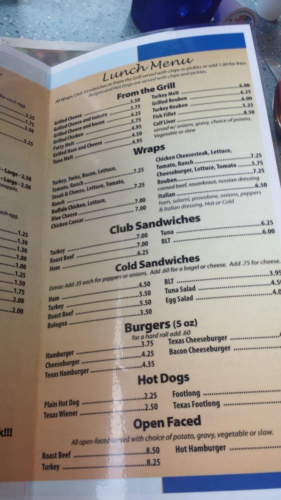 Menu at Marie's Diner restaurant, Duryea, 207 McAlpine St