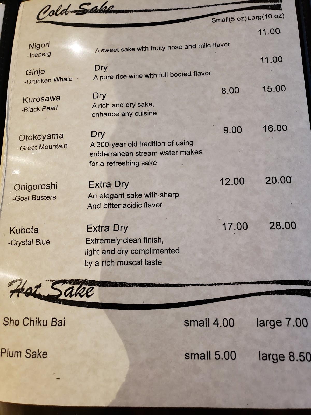 Carta de O2 Sushi Restaurant, Simi Valley