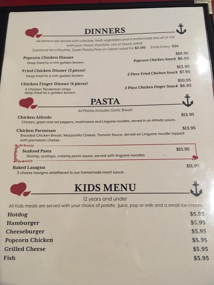 Menu at Our Family Traditions restaurant, Tignish