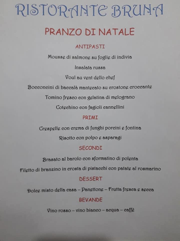 Menu at Bruna restaurant, San Bartolomeo Al Mare, Via Pairola 8