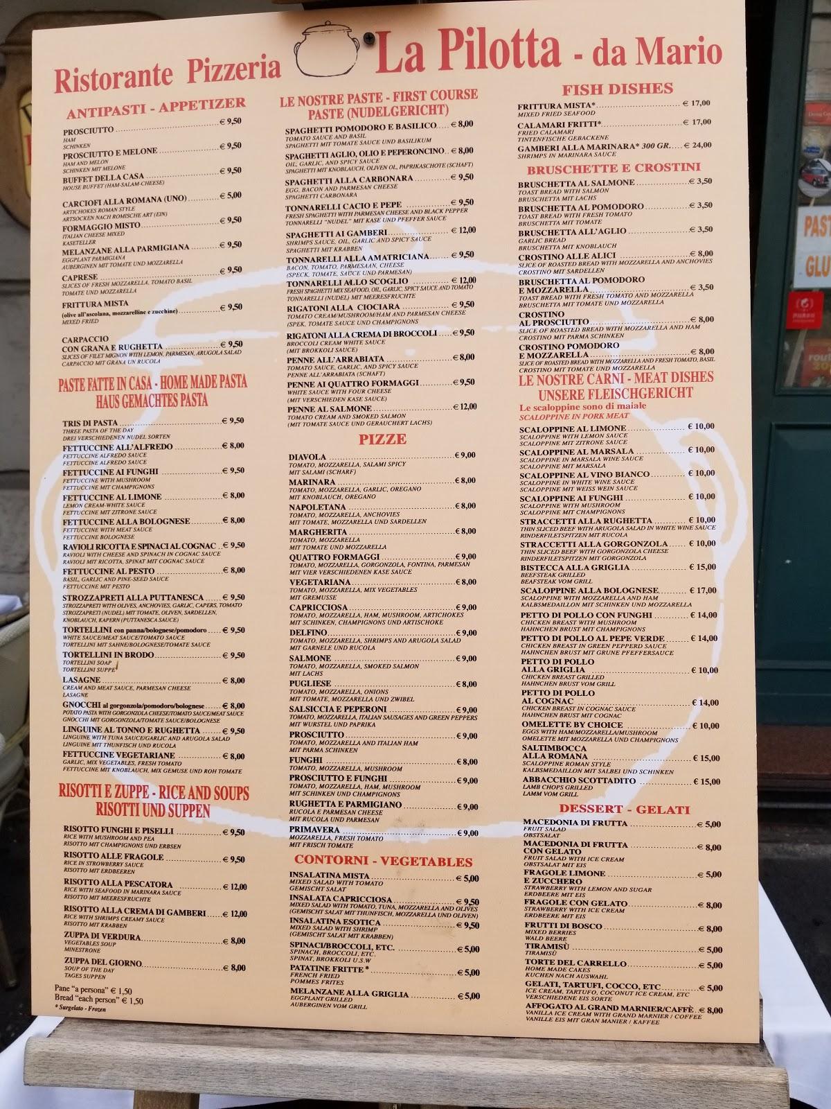 Menu da Ristorante La Pilotta, Roma
