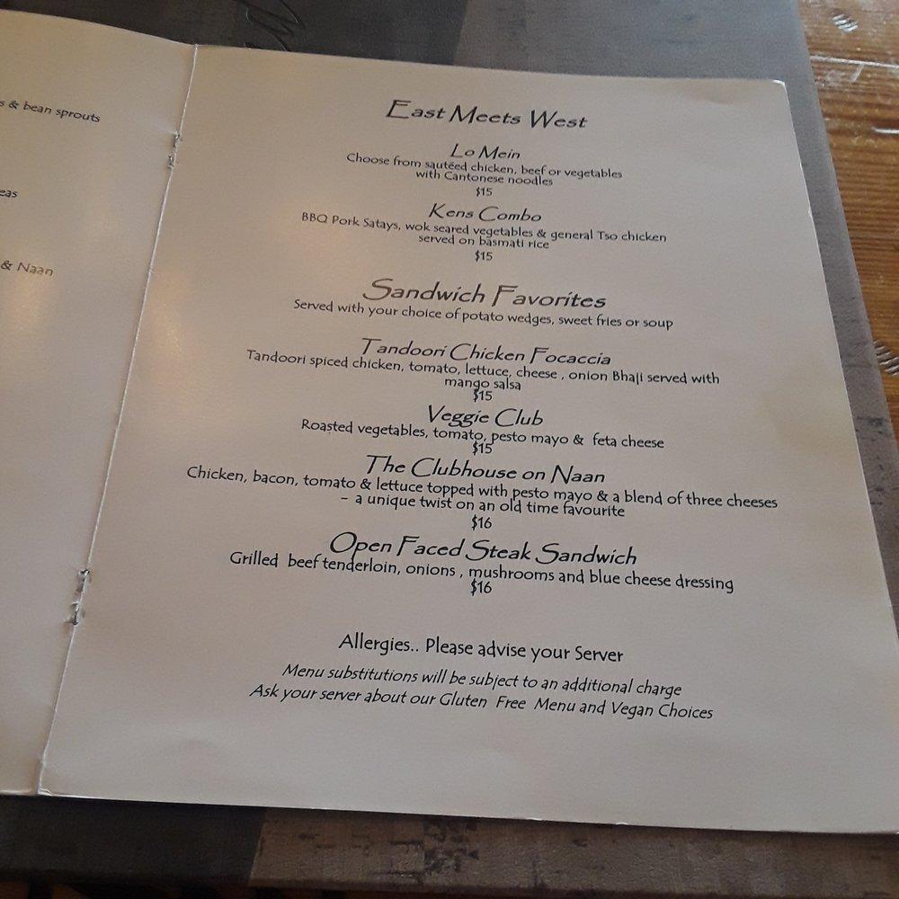 Menu at Thandi restaurant, Saint John