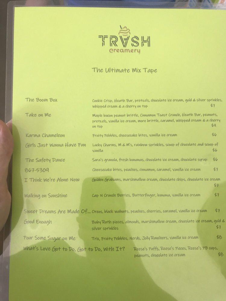 Menu at Trash Ice Cream restaurant, Bentonville