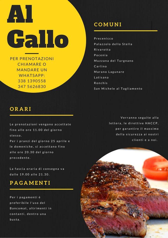 Menu at Trattoria Rosticceria al Gallo restaurant, Precenicco