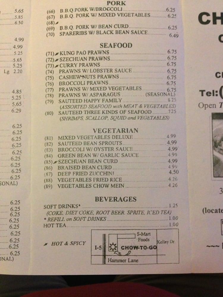 Menu at Chow To Go Chinese Restaurant, Stockton